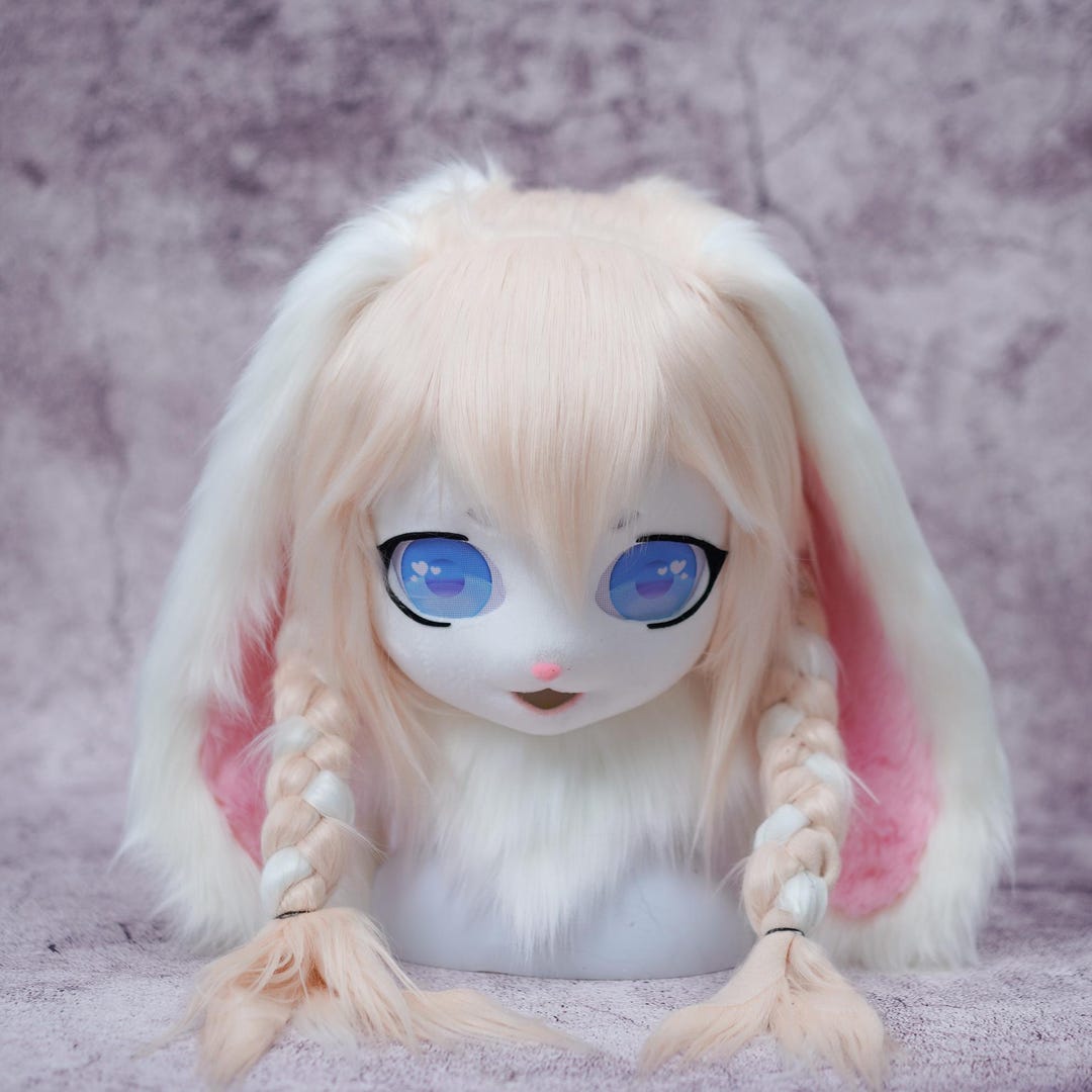Kemono Bunny Kig Mask, Faux Fur Fursuit Head for Anime Con LARP ...
