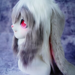 Grey Bunny Mask,rabbit Mask Furry Cosplay Mask With White Hair Animal ...