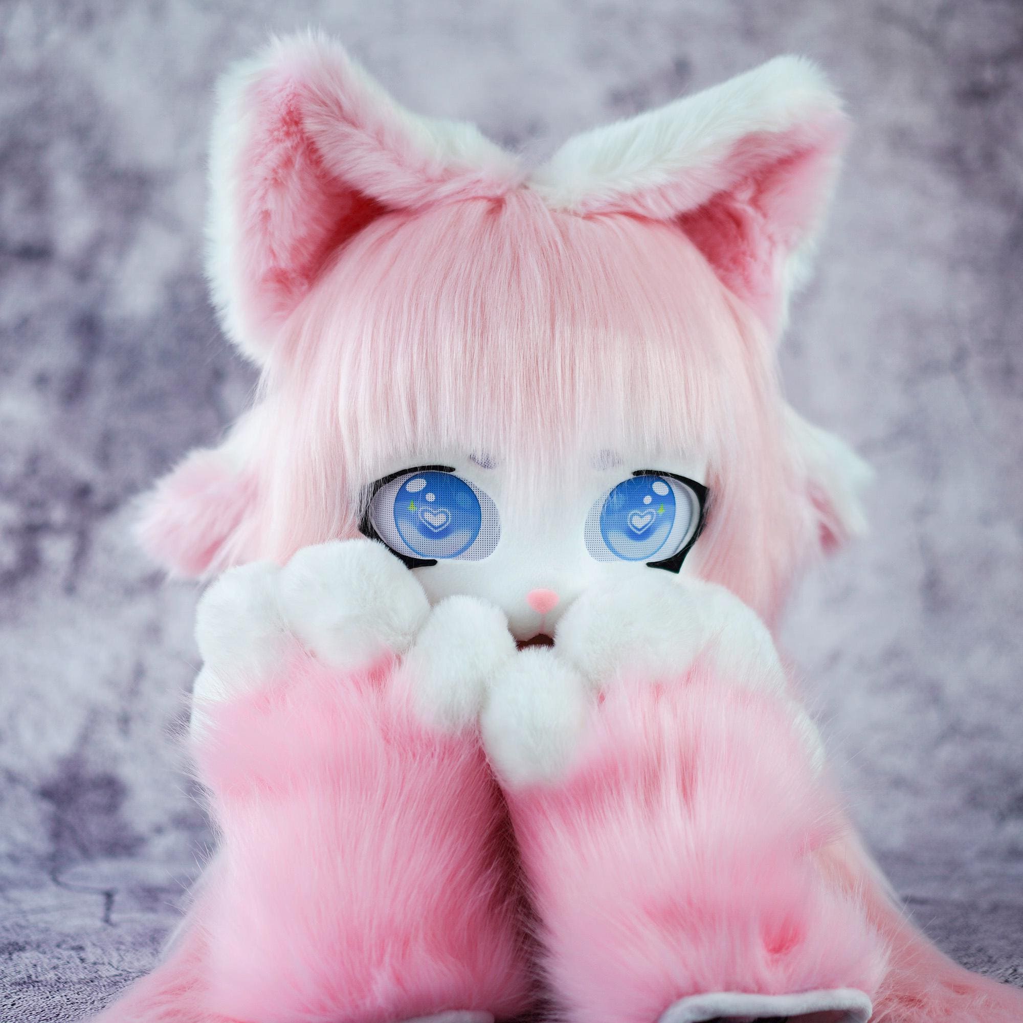 Adorable Pink and White Kigurumi Full-cover Mask With Matching Hand ...