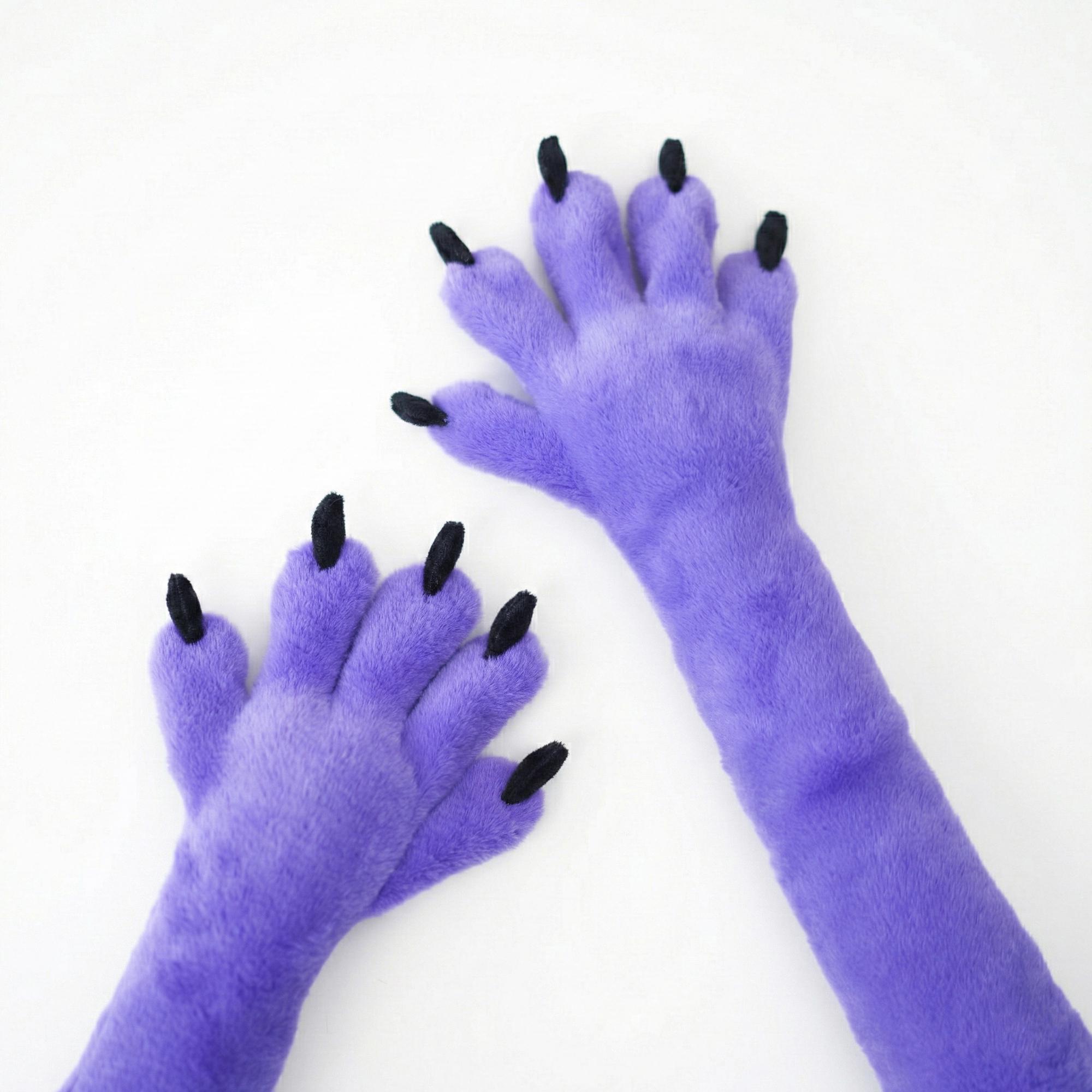 Slim Fursuit Paws | Purple Cosplay Paw Gloves for Jax | Long Arm Furry ...