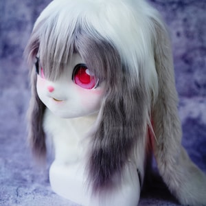 Grey Bunny Mask,rabbit Mask Furry Cosplay Mask With White Hair Animal ...