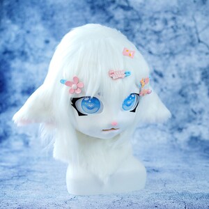Cute White Kigurumi Sheep Mask With Flower Clip,perfect Furry Gear for ...