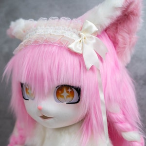 Pink Cat Mask, Mask King Cat Mask Furry Cosplay Mask Head With Blue ...
