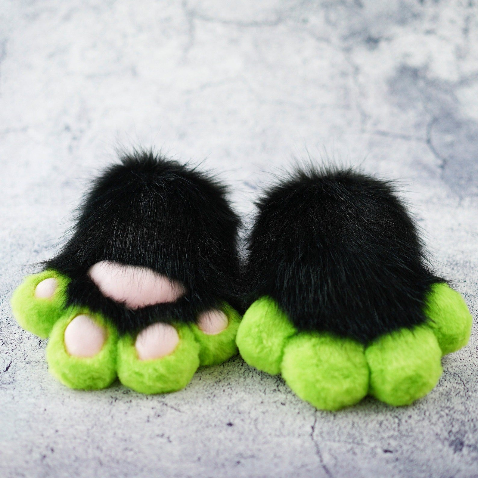 Lime Green Black Cat Fursuit Paws-soft Furry Gloves for Cosplay and ...
