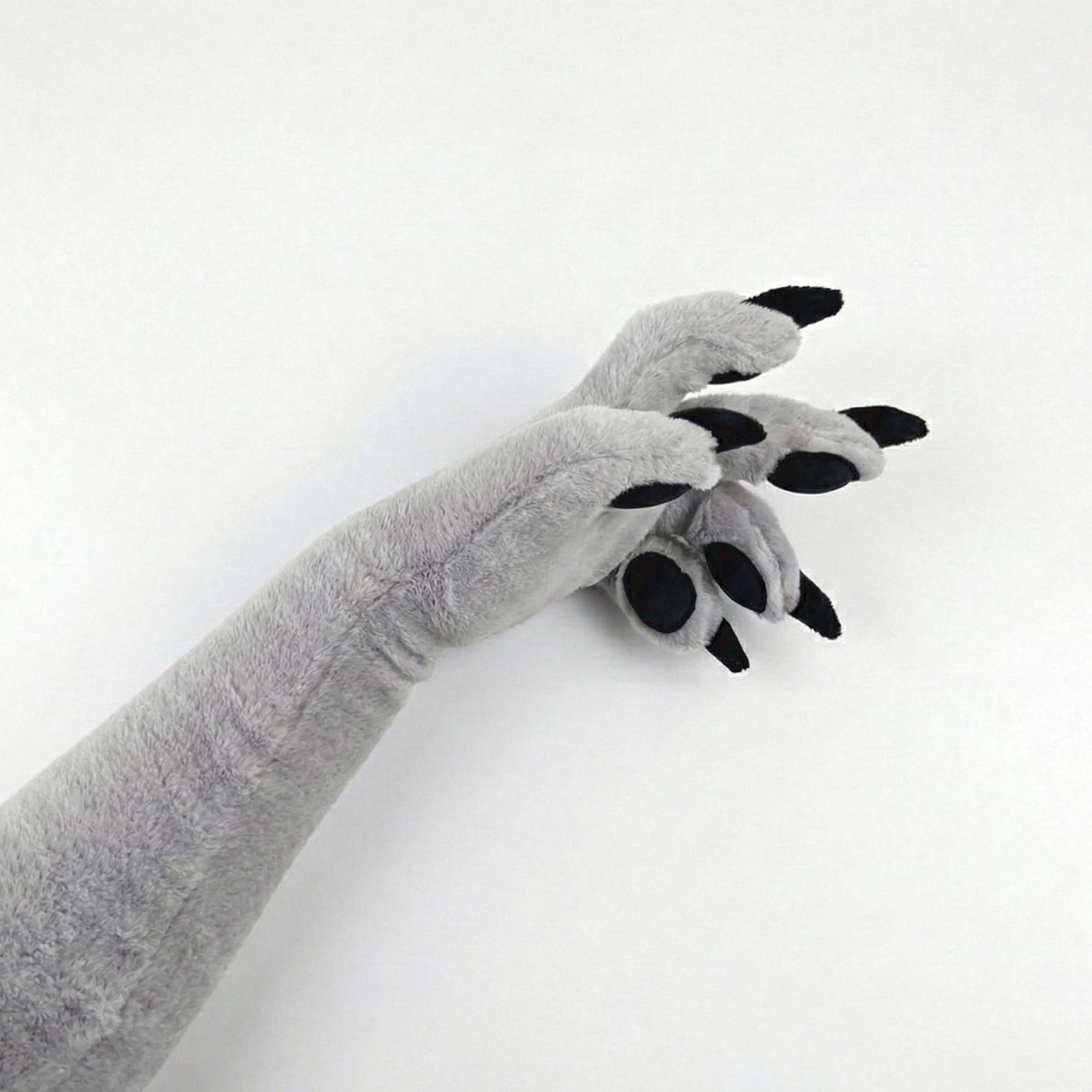 Slim Fursuit Paws | Gray Long Arm Furry Handpaws | 5-finger Cosplay Paw ...
