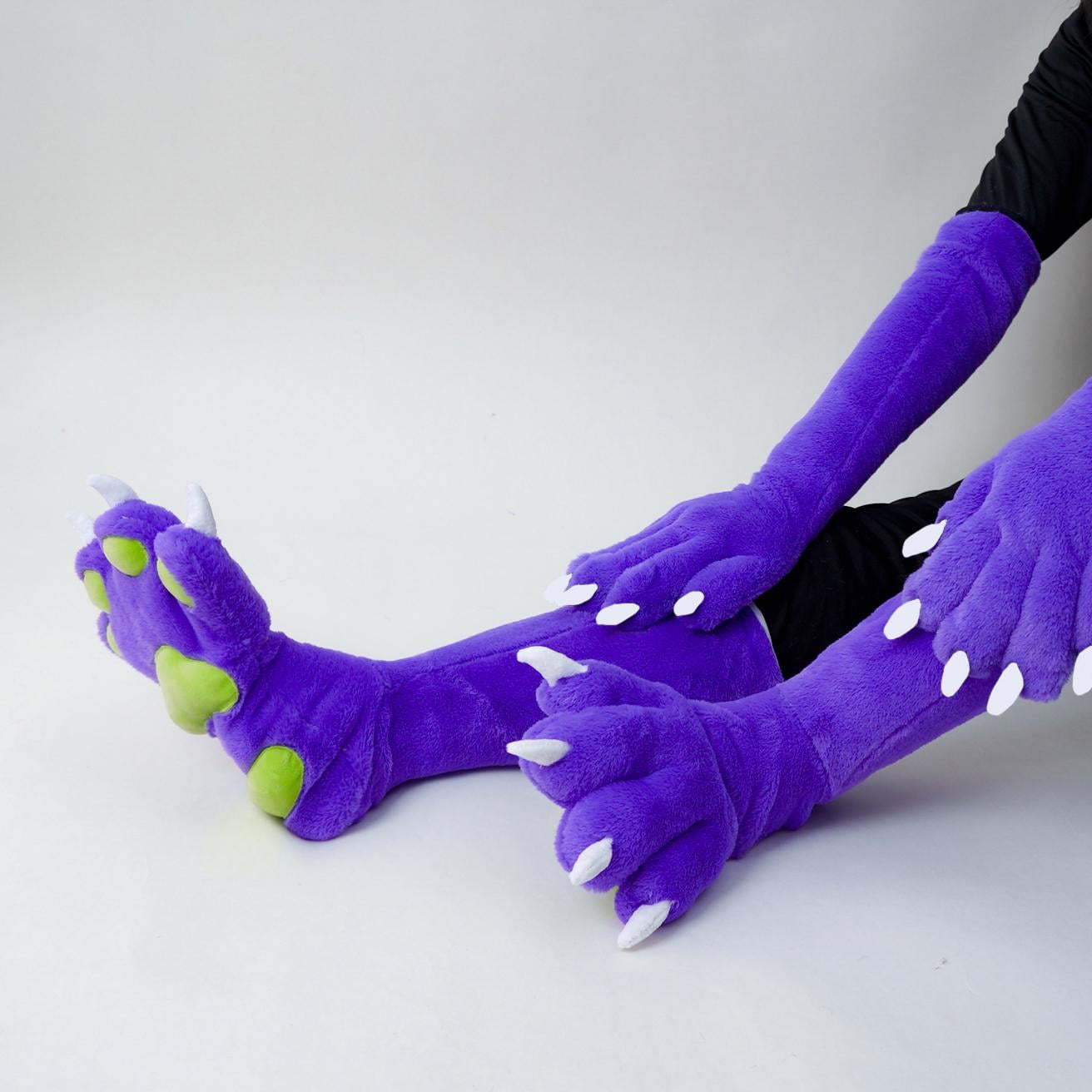 Slim Faux Fur Paws & Feetpaws Set, Violet Green Furry Handpaws ...