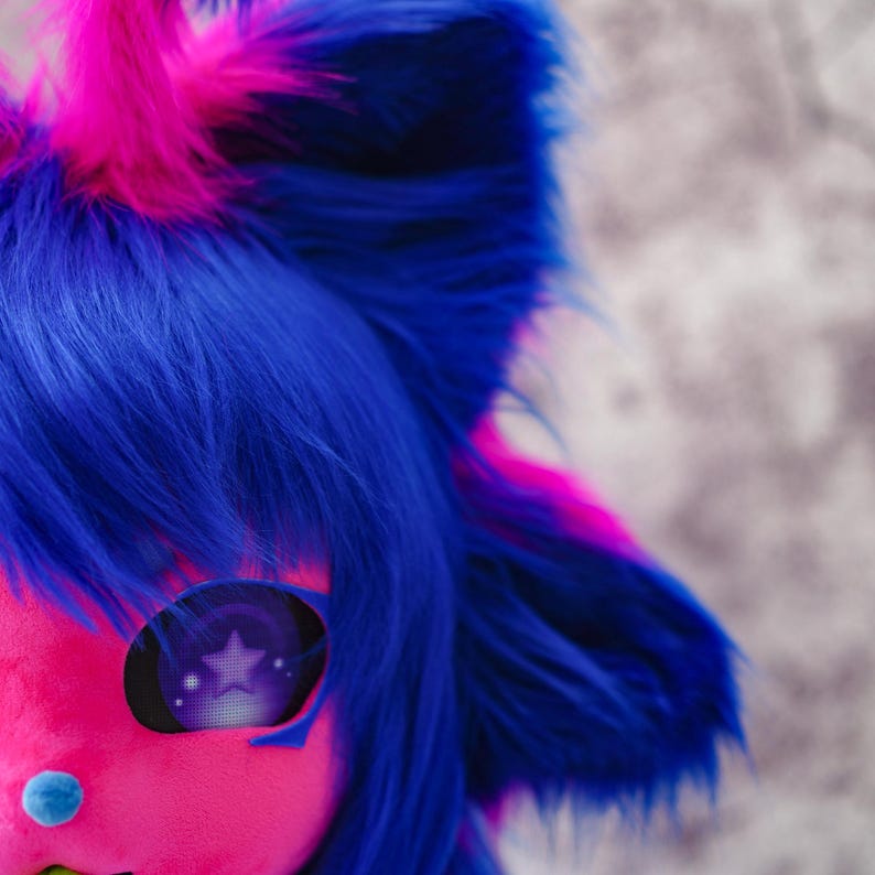 Kigurumi Fursuit Head Alien Style, KIG Mask Hot Pink Face Sapphire Hair ...