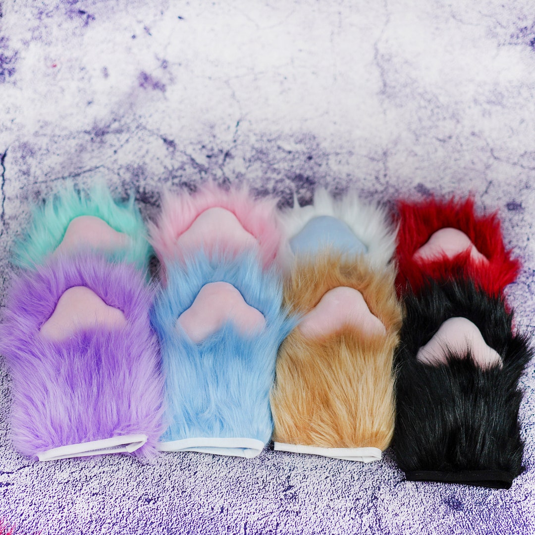 Handmade Fingerless Cat Paws,paw Gloves-5 Finger Furry Faux Fur Vegan ...