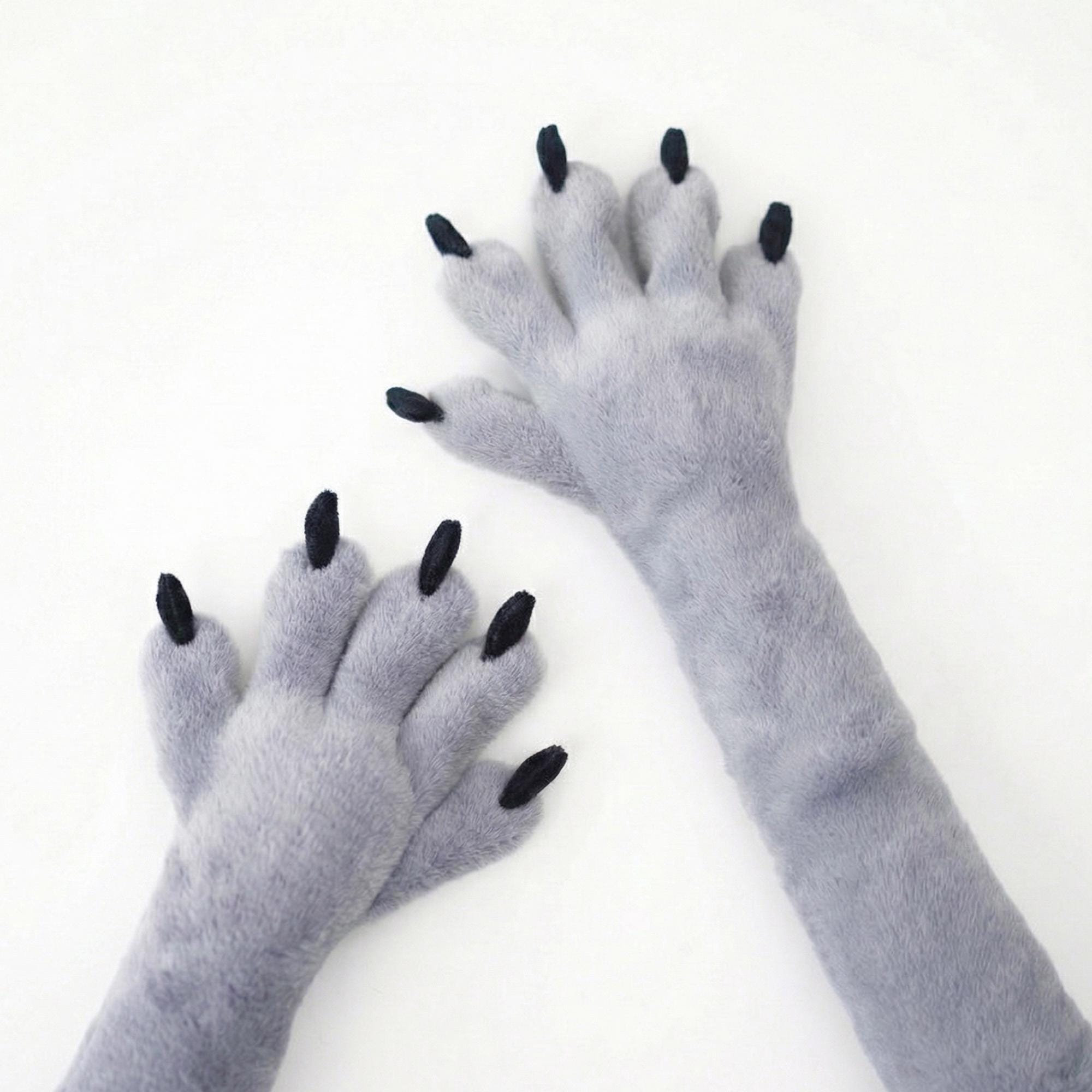 Slim Fursuit Paws | Gray Long Arm Furry Handpaws | 5-finger Cosplay Paw ...