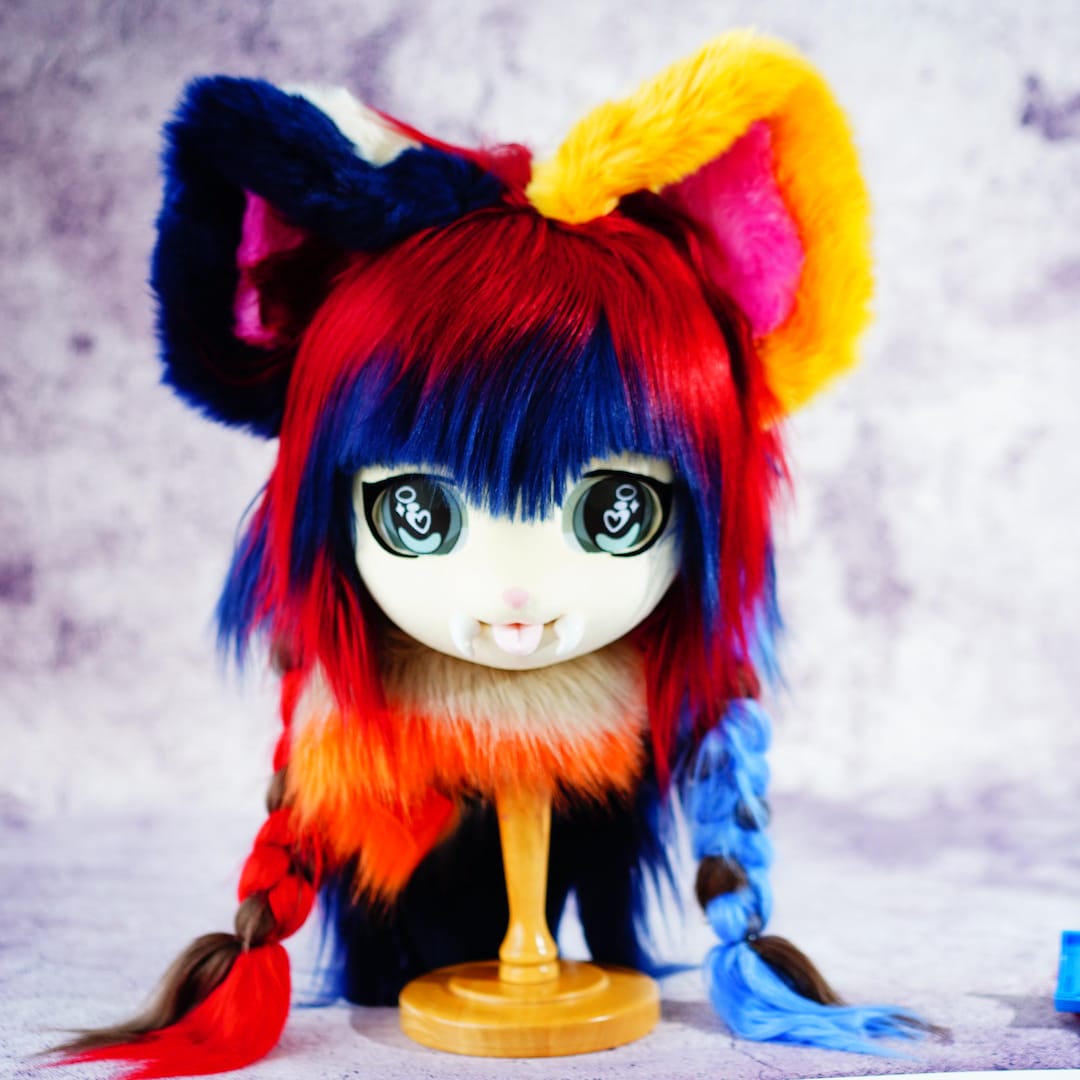 Kig Fursuit Furry Head Mask, Colorful Raccoon Mask, Furry Convention ...