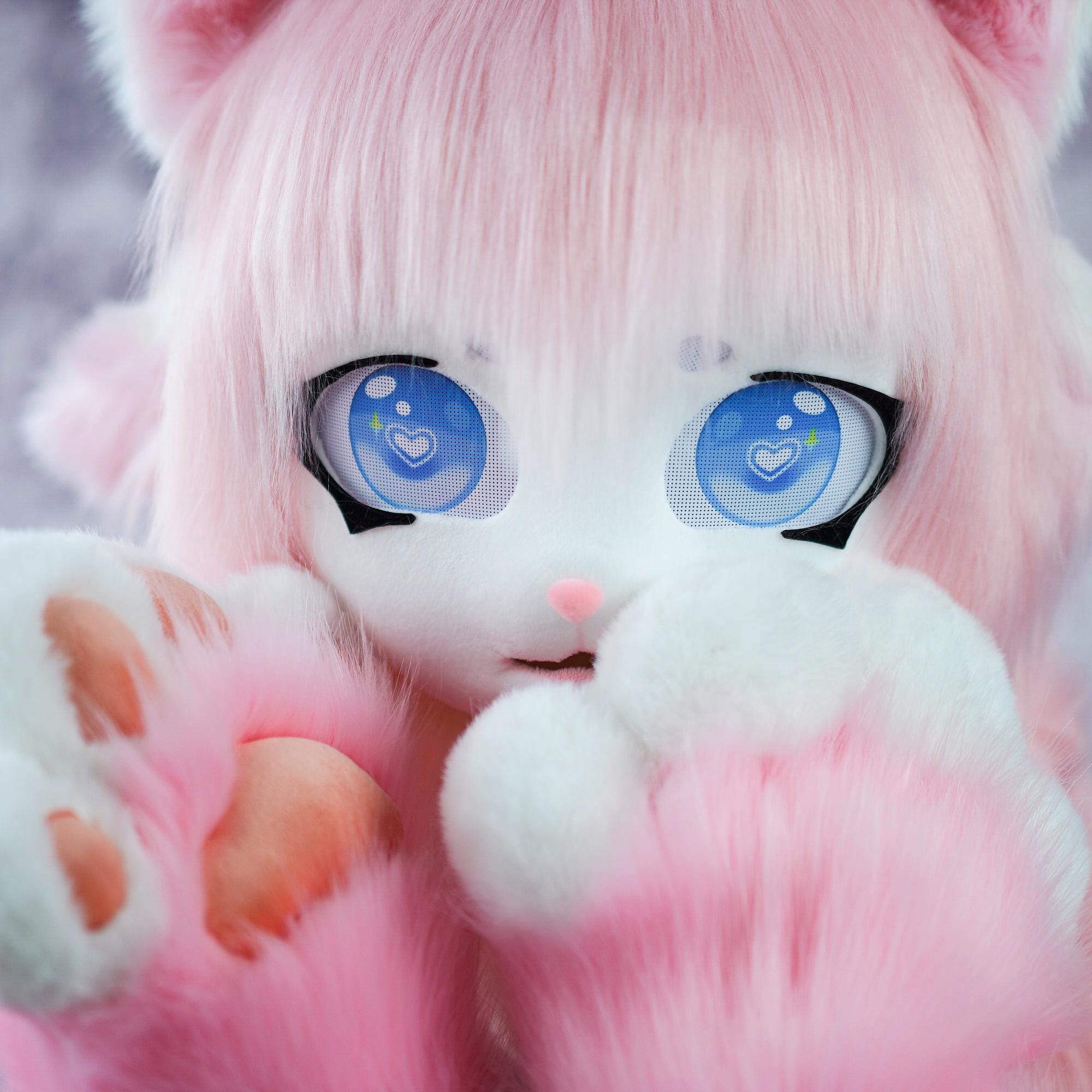 Adorable Pink and White Kigurumi Full-cover Mask With Matching Hand ...
