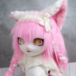 Pink Cat Mask, Mask King Cat Mask Furry Cosplay Mask Head With Blue ...