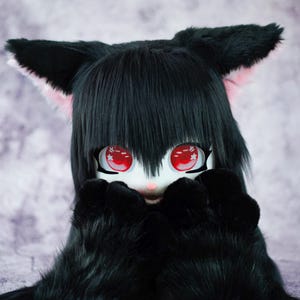 Black&red Kigurumi Fursuit Head Mask With Handpaws Set Furry Mask and ...