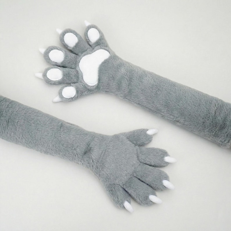 Slim Fursuit Paws, Long Arm Paws, Gray Feral Handpaws, Furry Cosplay ...