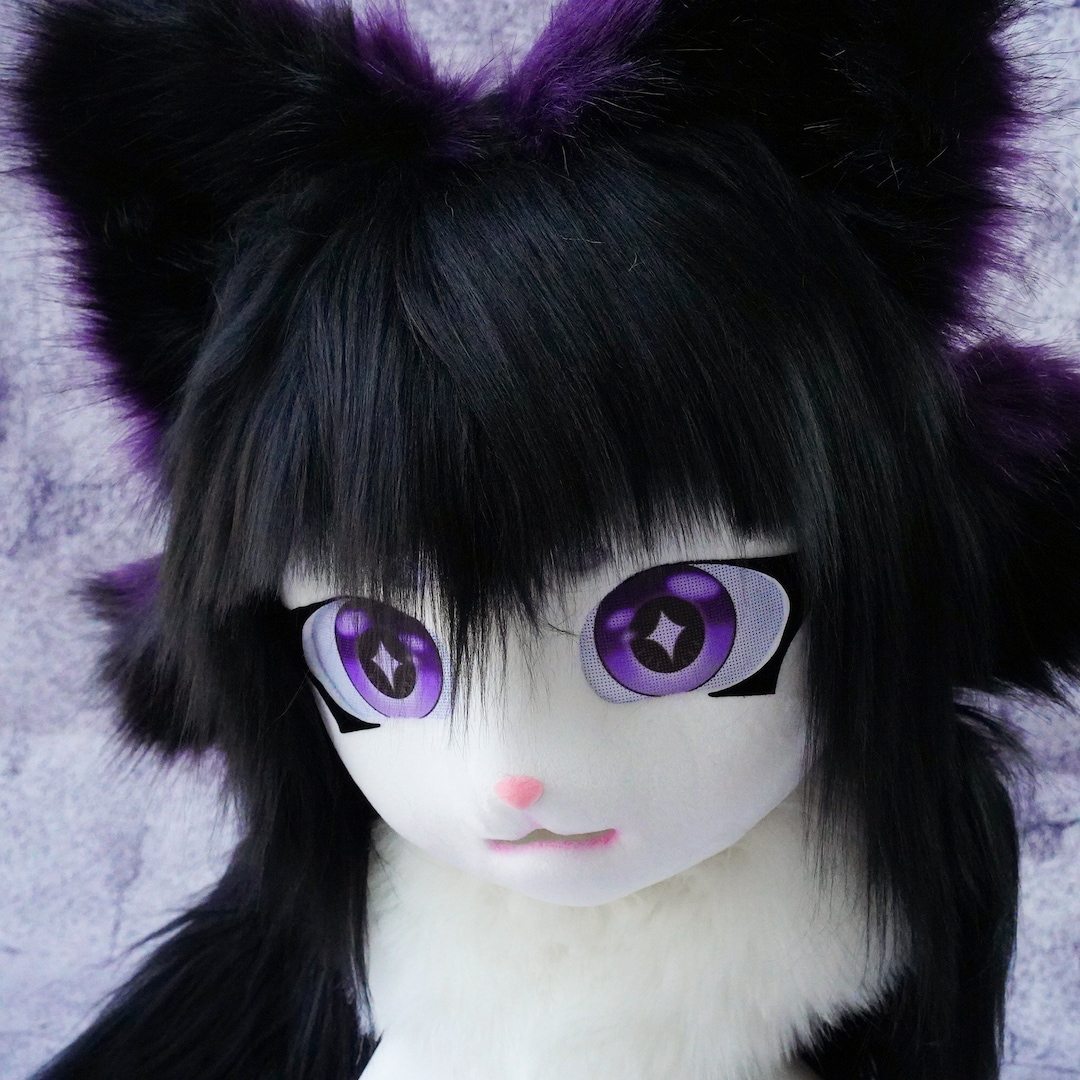 Black Cat Mask,cat Mask Furry Cosplay Mask Head With White Hair Beast ...