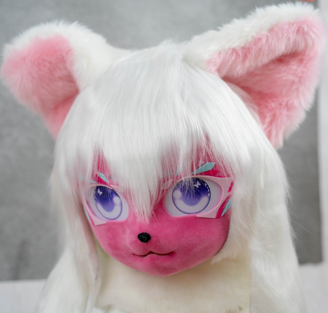 Kig Cat Mask White Hair Furry Mask Head Cosplay Animal Mask - Etsy