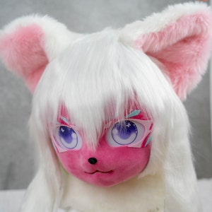 Kig Cat Mask White Hair Furry Mask Head Cosplay Animal Mask - Etsy