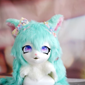 Blue Cat Mask King Cat Mask Furry Cosplay Mask Head With Blue Hair ...