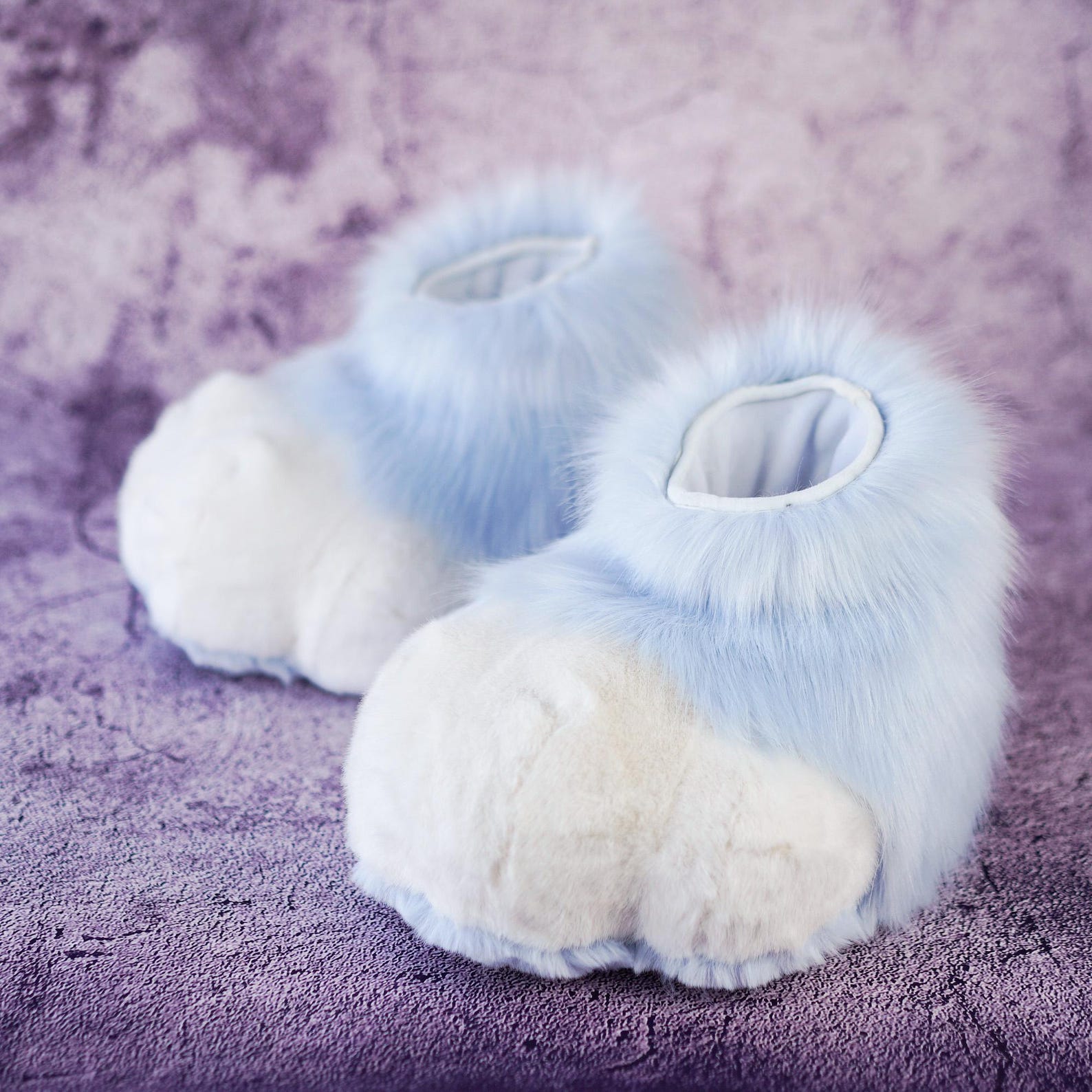Blue Feet Paws Indoor Shoes, Fluffy Handmade Furry Slippers With Black ...