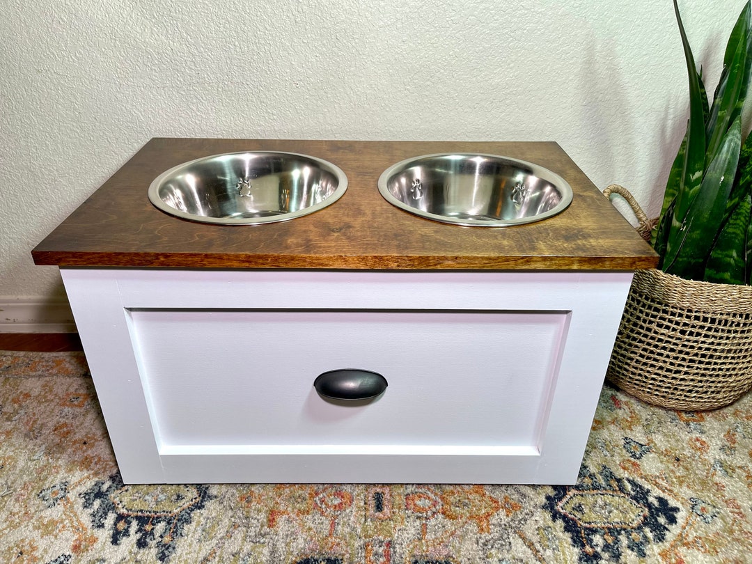 Medium Raised Elevated Dog Bowl Feeding Station Table With Storage ...