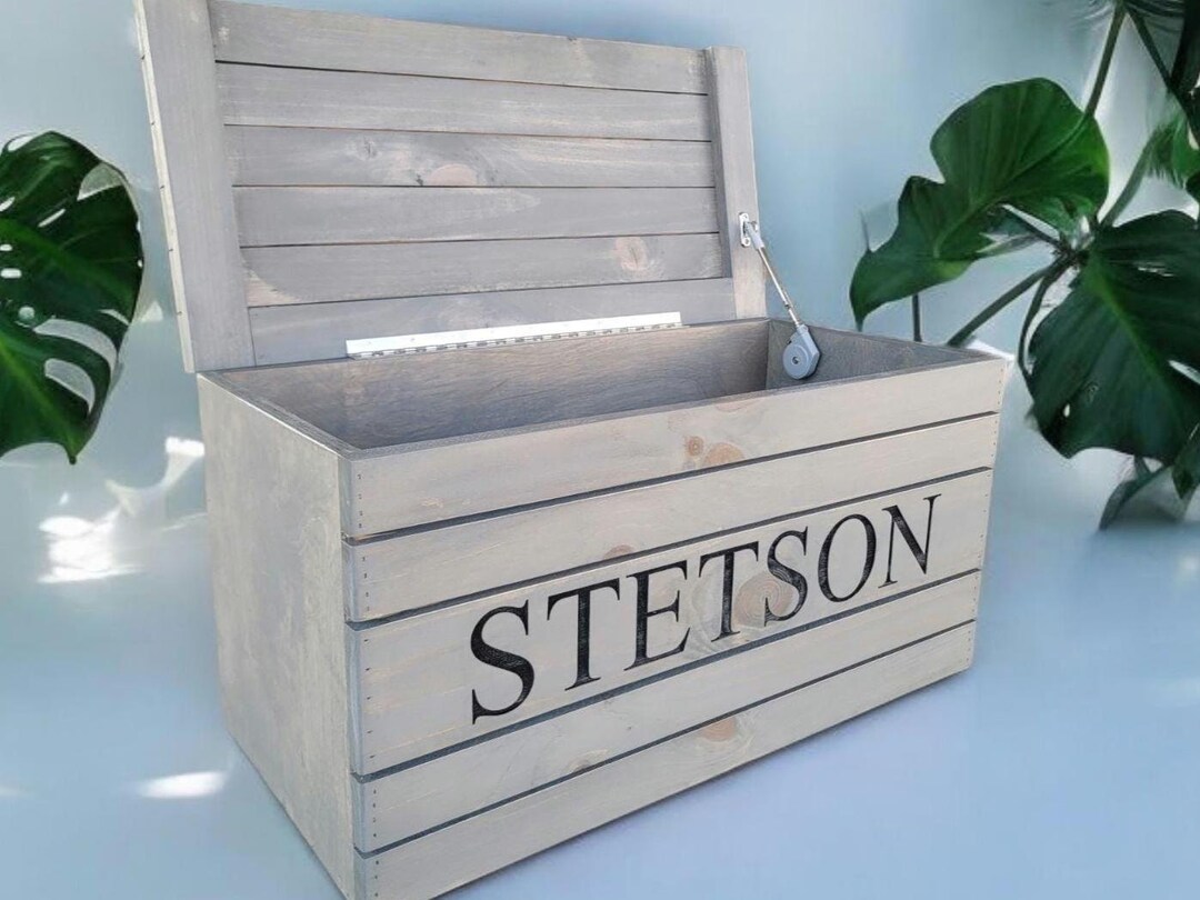 Wooden Rustic Toy Box Personalized Engraved Front Laundry Hamper ...