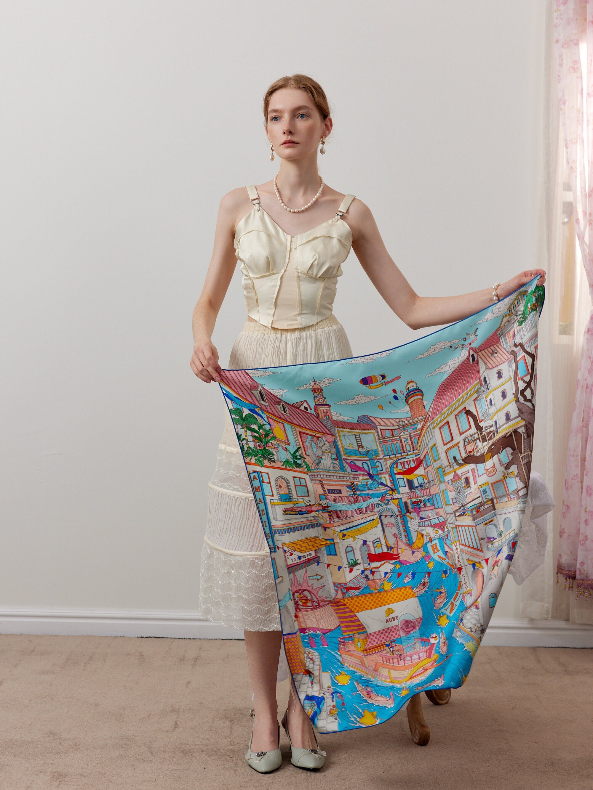 Architectural Style Double Sides Printing Silk Square Scarf Foulard for ...