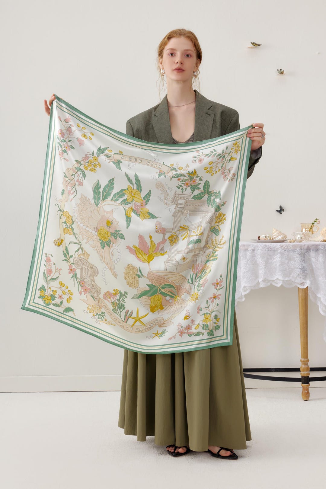 Sea Style Shells Conch Flowers Silk Charmeuse Scarf, Mother's Day Gift ...