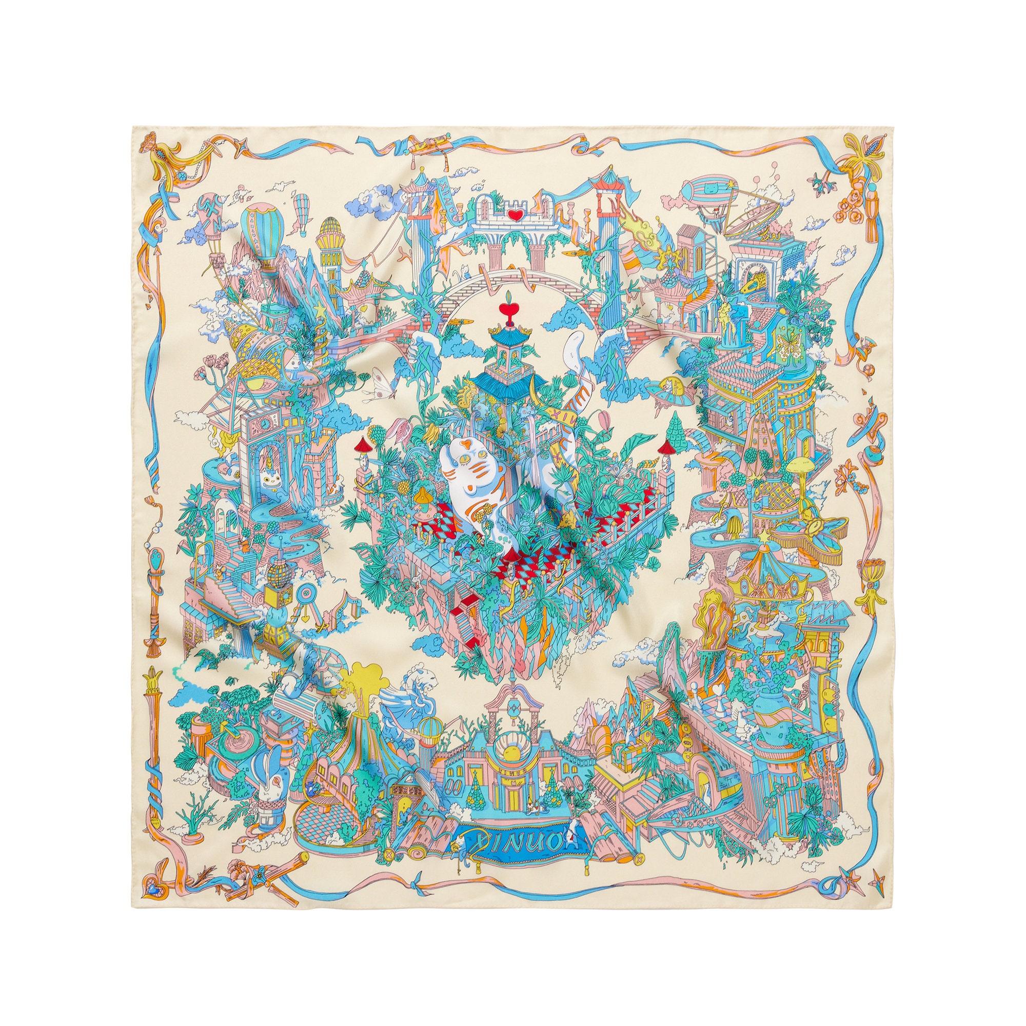 Land of Utopia Island Double Sides Printing Silk Square Scarf Foulard ...