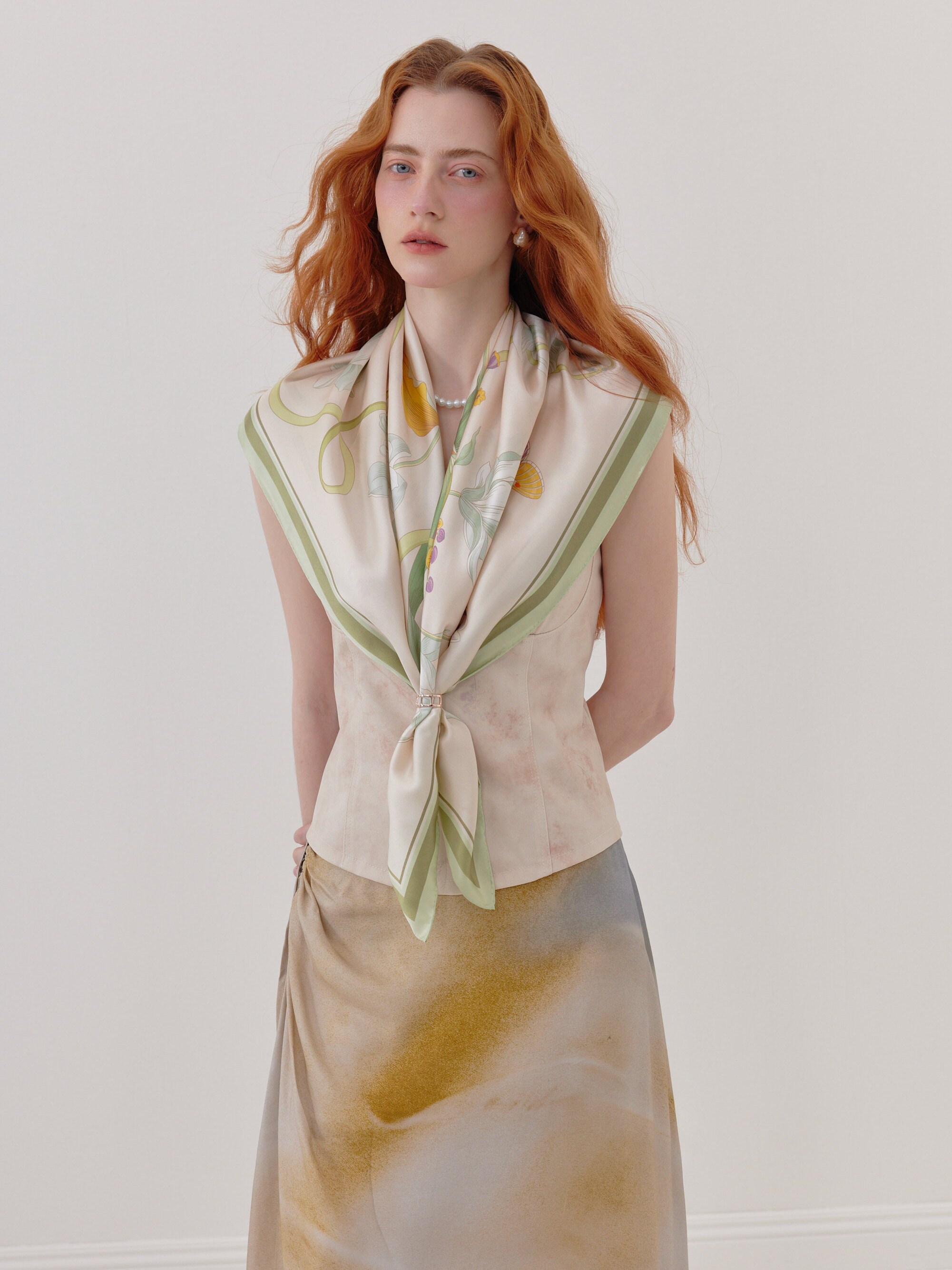 Magnolia Flower Double Sides Printing Silk Satin Square Scarf Foulard ...