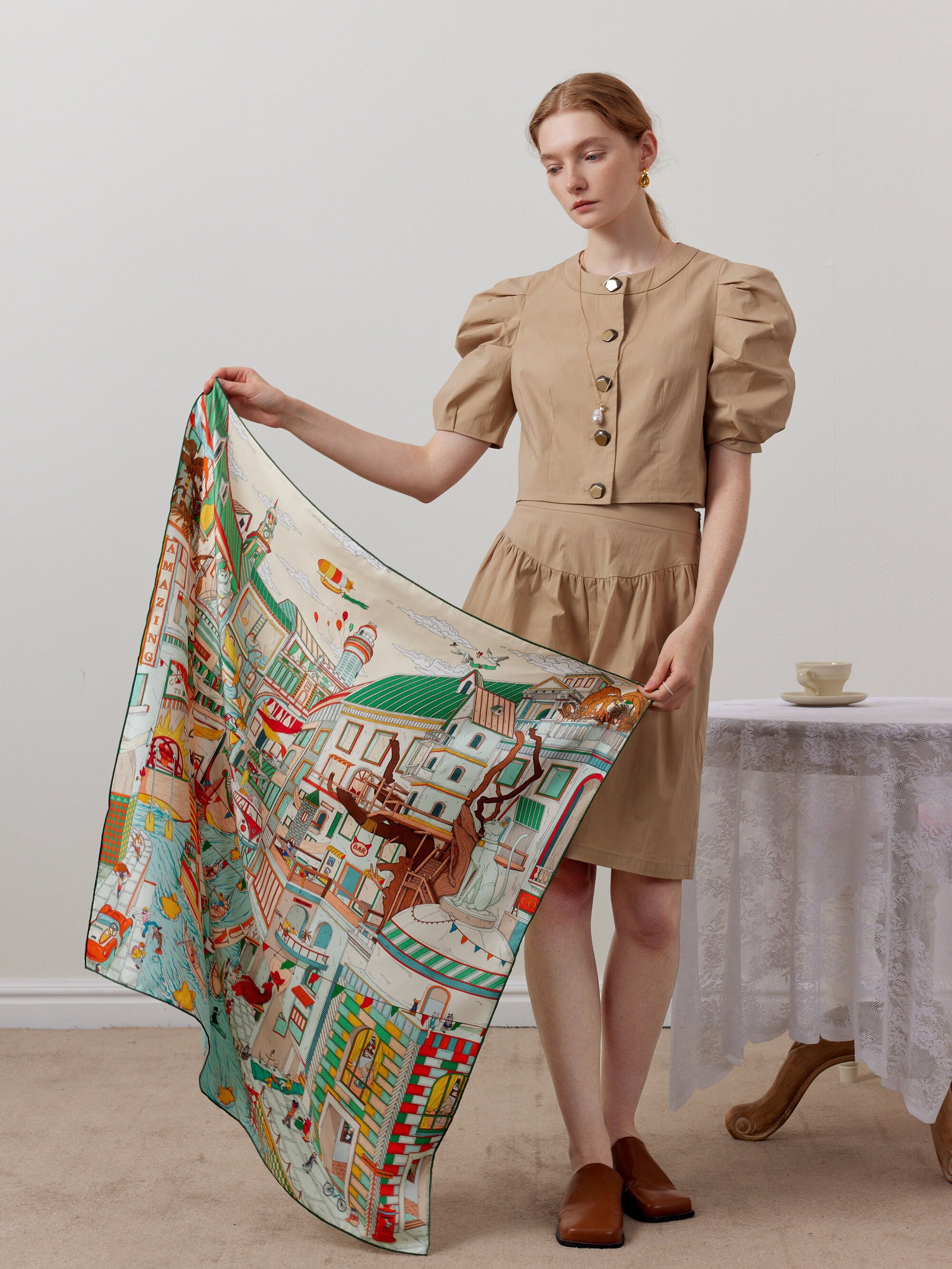 Architectural Style Double Sides Printing Silk Square Scarf Foulard for ...
