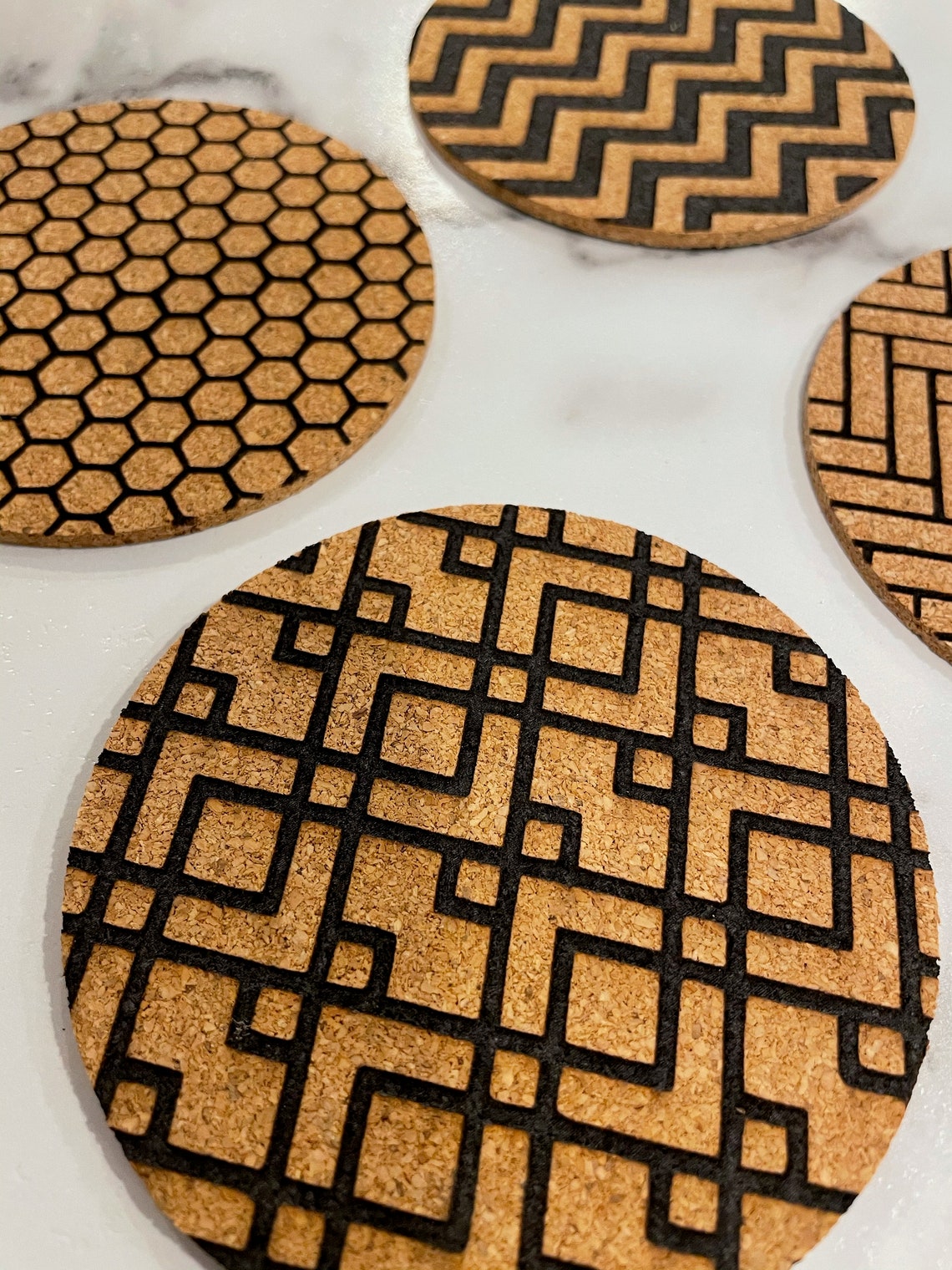 Geometric Cork Coasters Contemporary Coasters Engraved | Etsy Canada