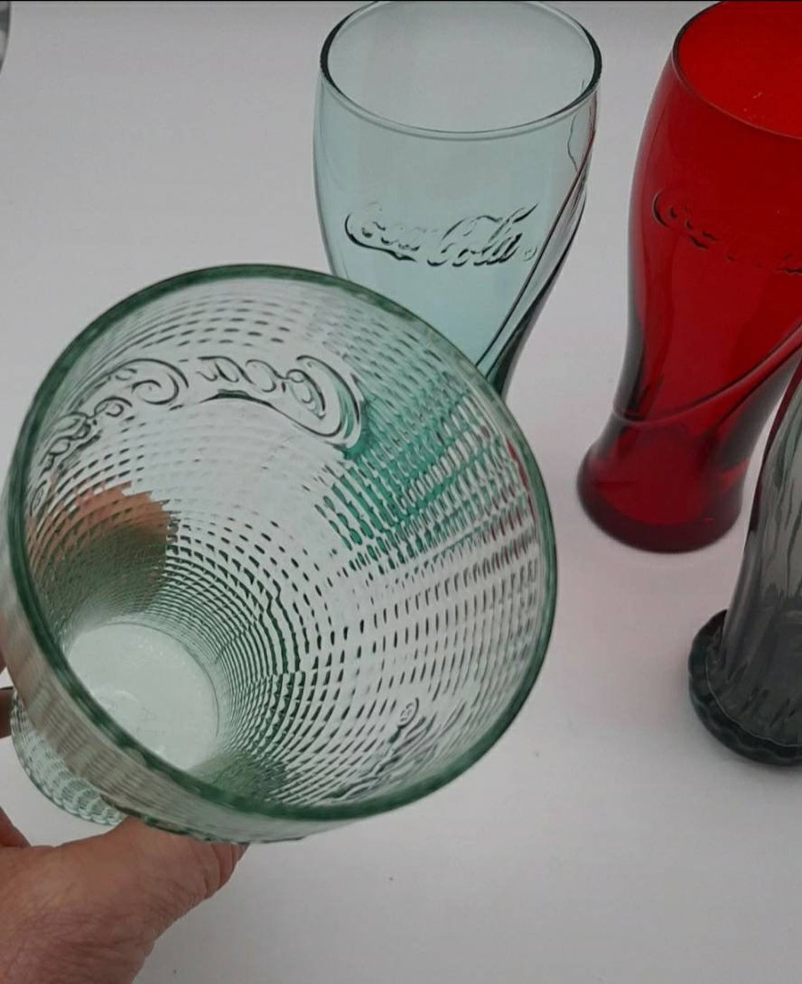 Cap Bottom Coca Cola Glass Old Smokey Glass Set 3 Red Green Blue ...