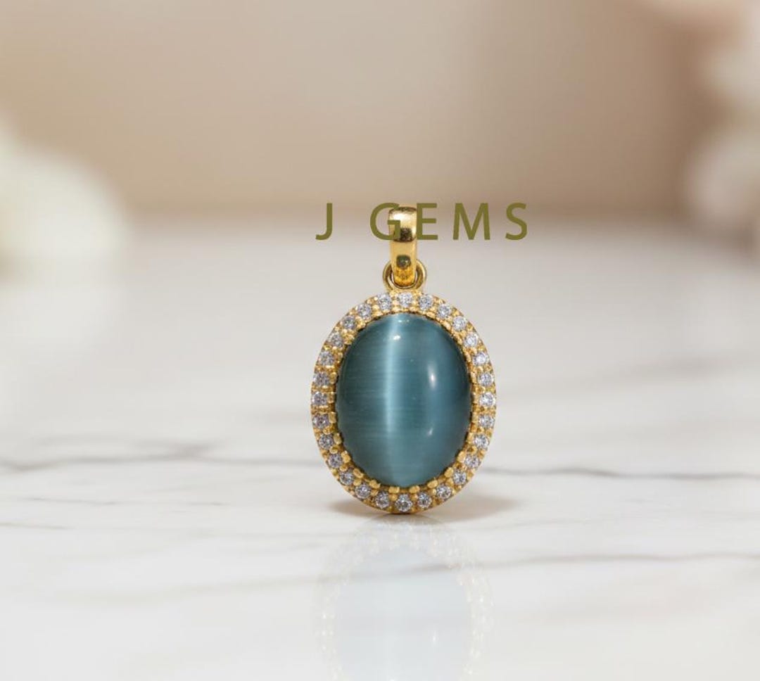 Blue Cat's Eye Pendant: 925 Sterling Silver Gemstone Jewelry - Etsy
