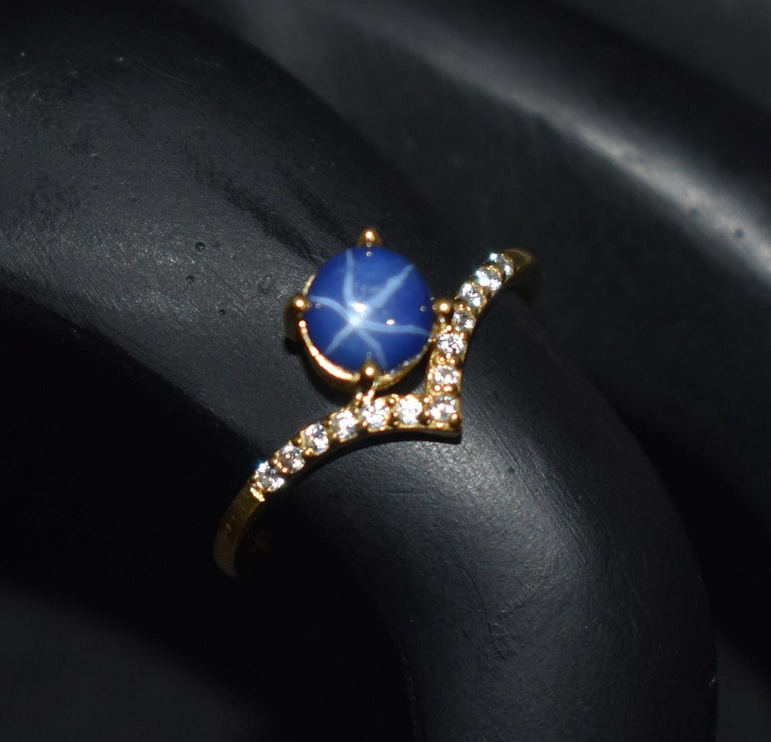 Vintage Star Sapphire Ring: Sterling Silver Solitaire, Lab Created ...