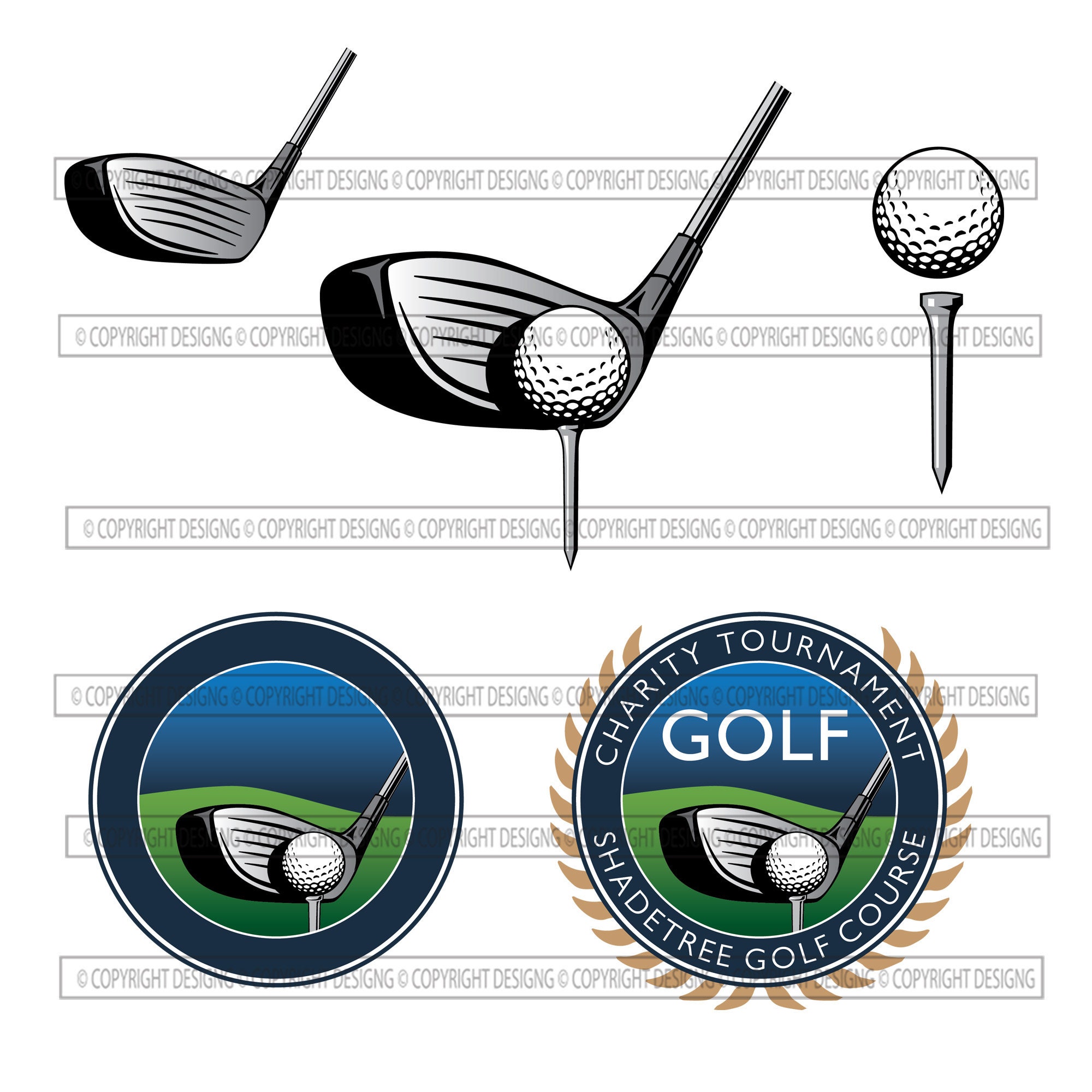 Golf Club Driver Golf Ball Golf Tee Art Logo Print Sports Digital File ...