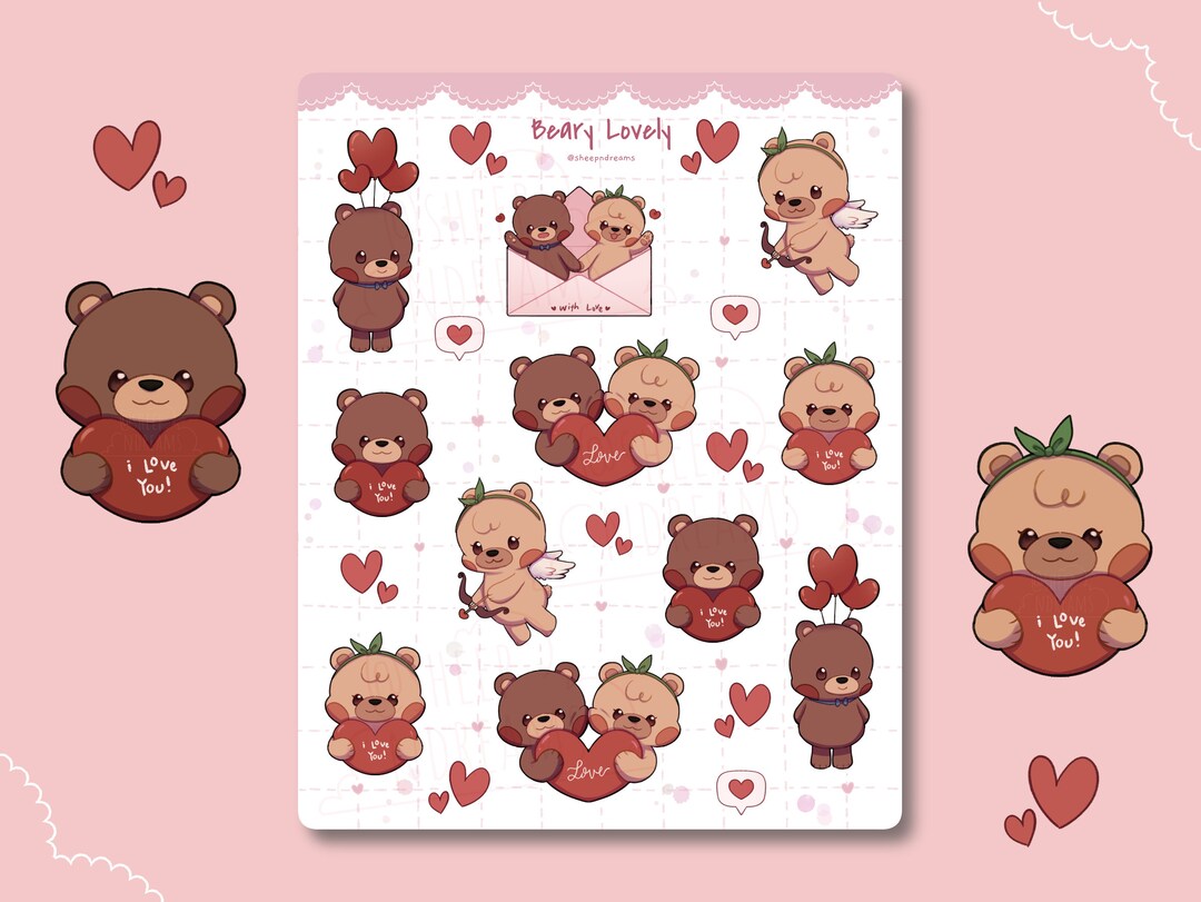 Cute Love Couple Bear Sticker Sheet | BEARY LOVELY | Stationery ...