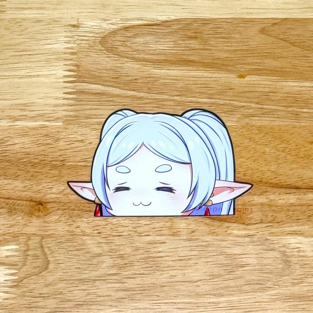 White Anime Elf Mage Frieren Weatherproof Vinyl Peeker Sticker for Cars ...