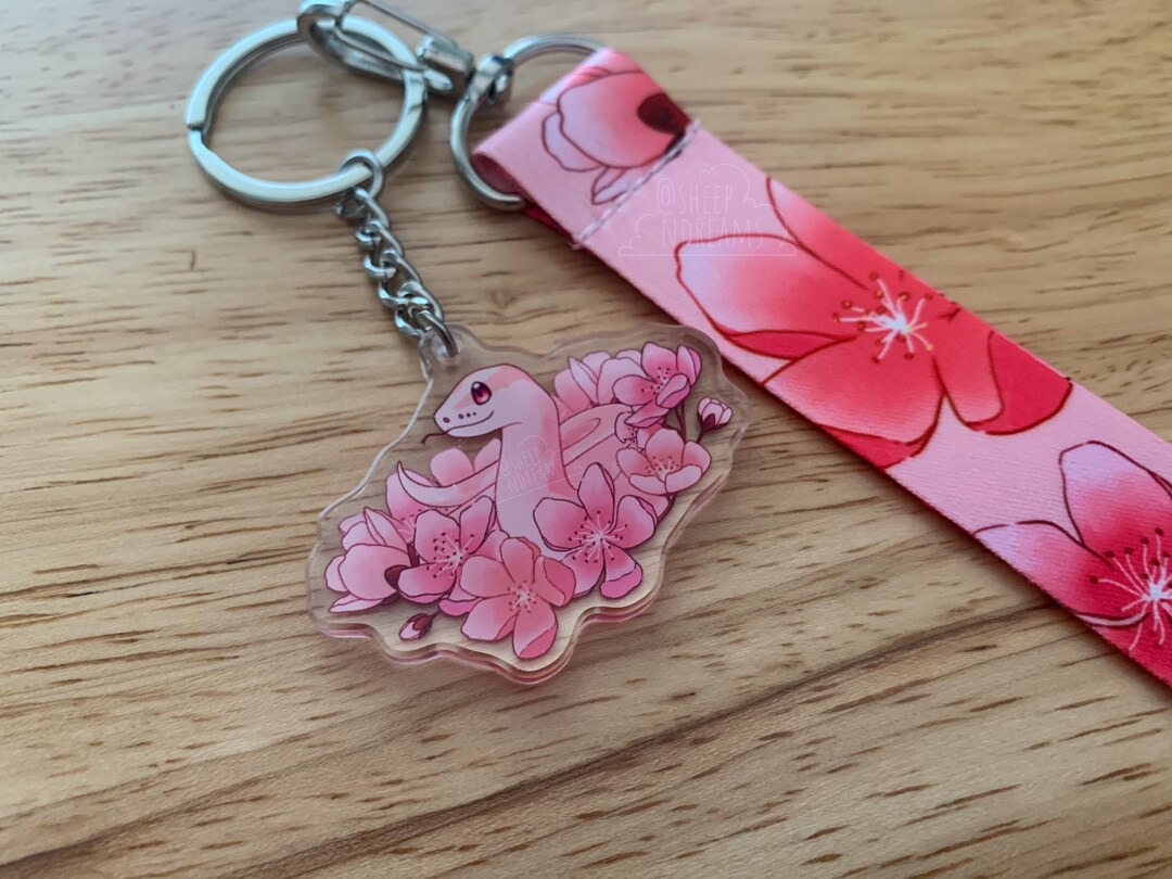 Pink Sakura Cherry Blossom Snake Keychain Wristlet Lanyard - Etsy