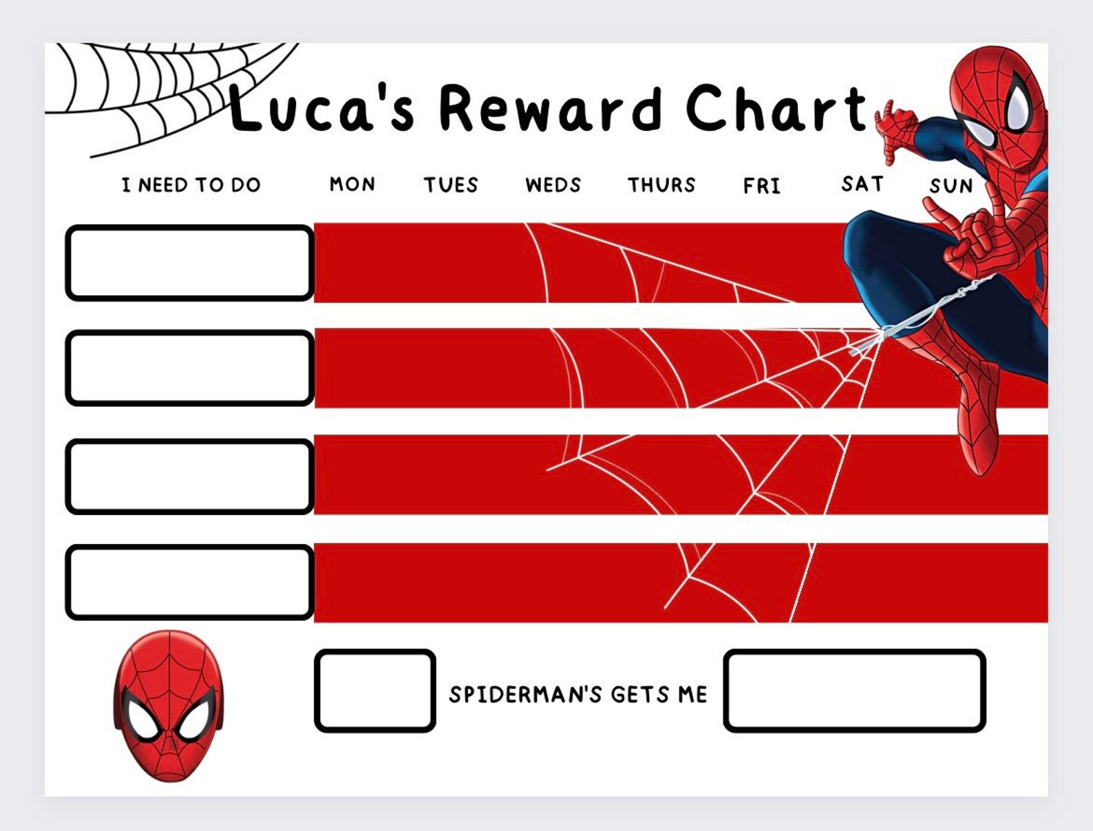 Personalised Spiderman Reward Charta4 Durable Re-usable - Etsy UK