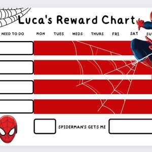 Personalised Spiderman Reward Chart,a4 Durable Re-usable Reward Chart ...
