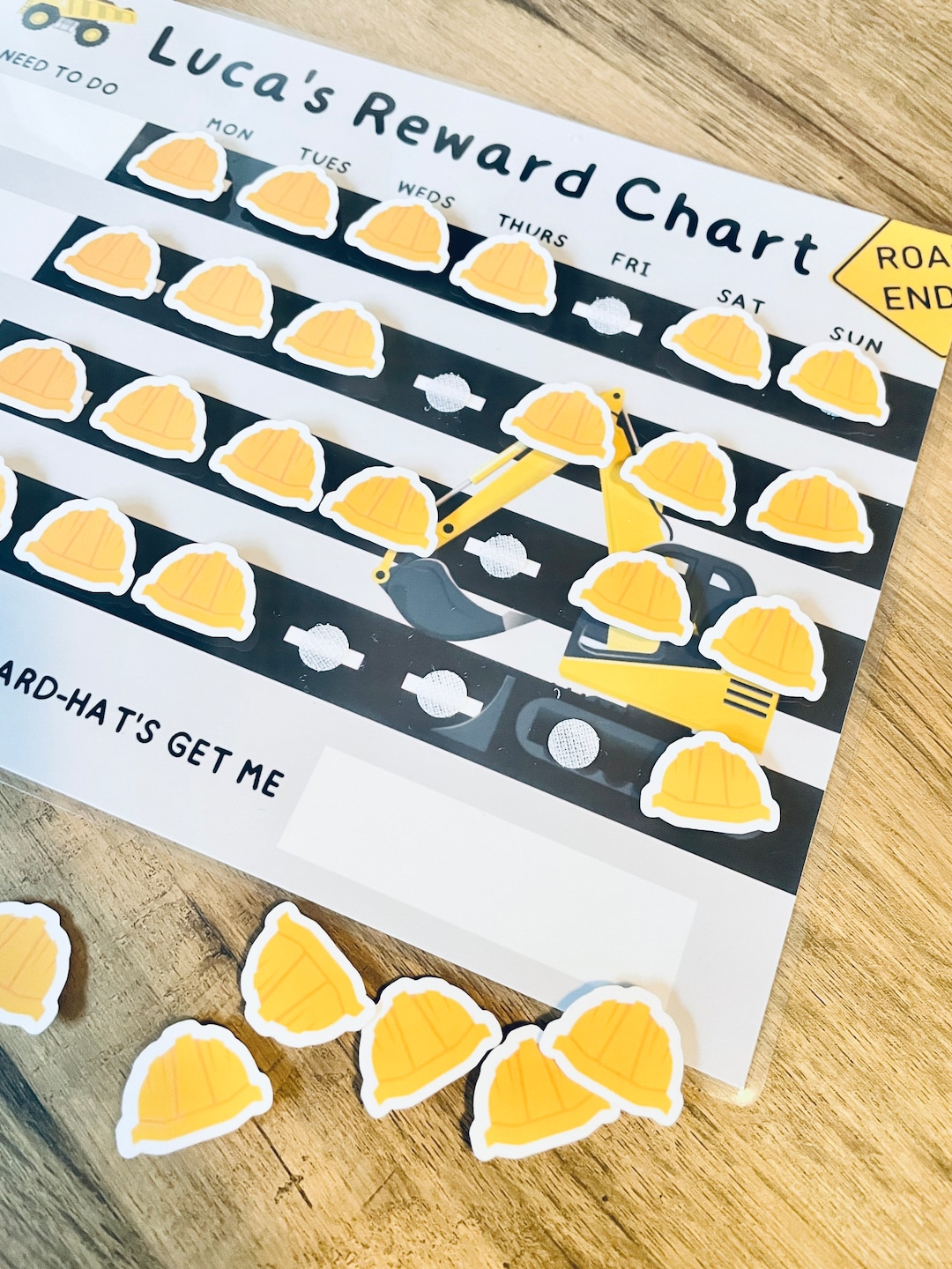 Personalised Digger Reward Chart,a4 Durable Re-usable Reward Chart With ...