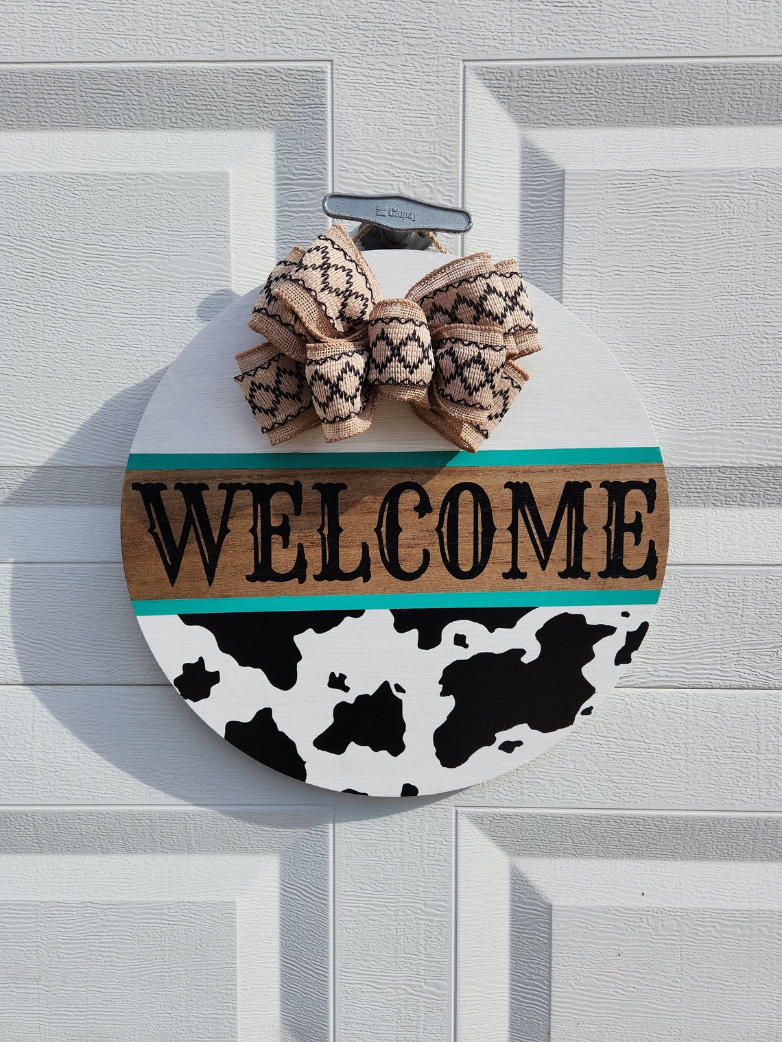 Cow Print Western Welcome Door Sign - Etsy