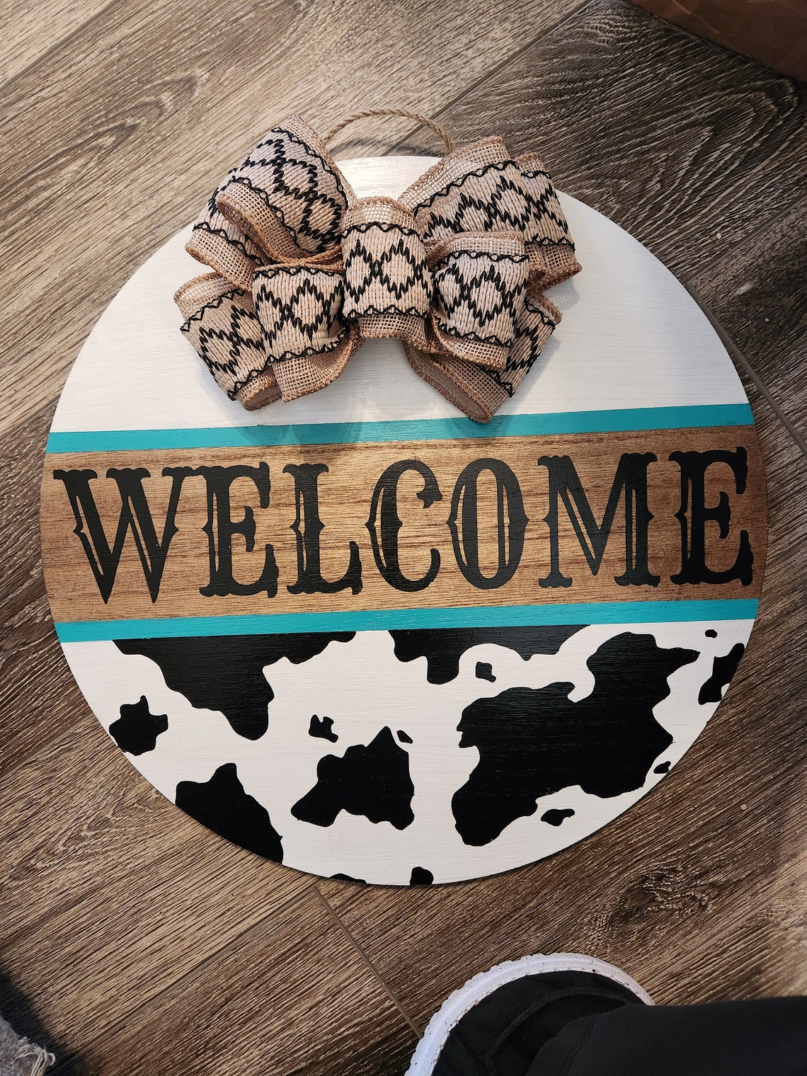 Cow Print Western Welcome Door Sign - Etsy