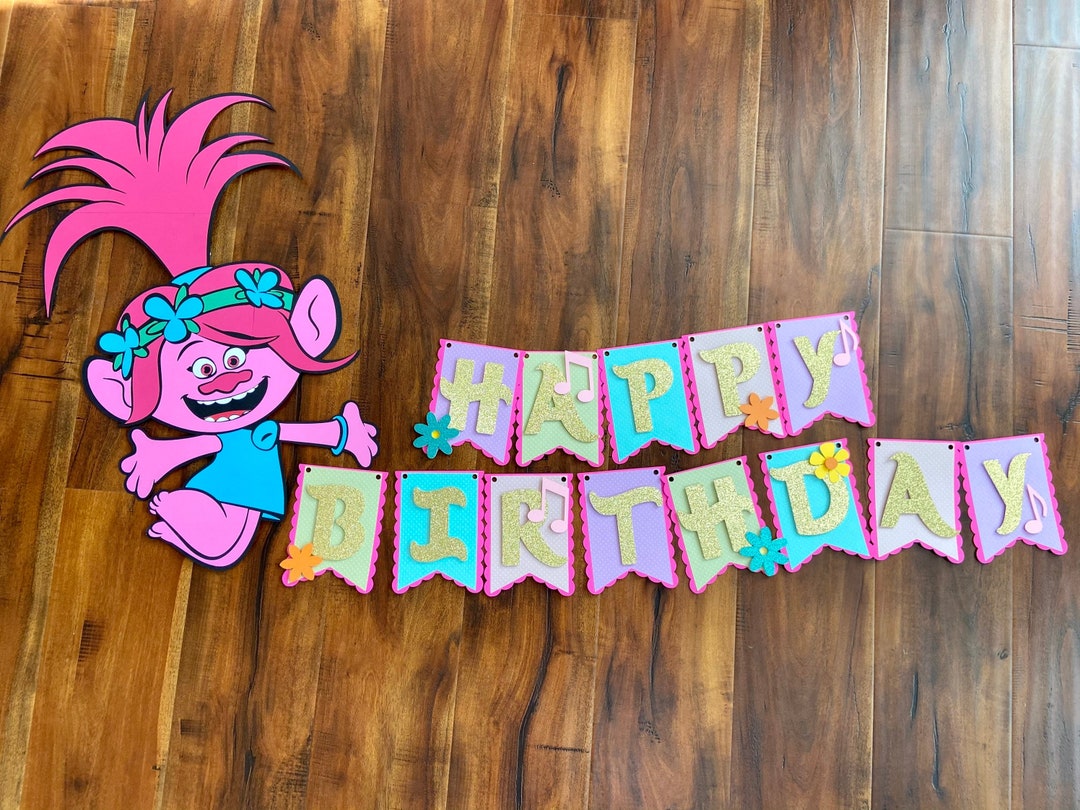 Trolls Birthday Banner, Trolls Inspired Birthday Banner, Trolls ...