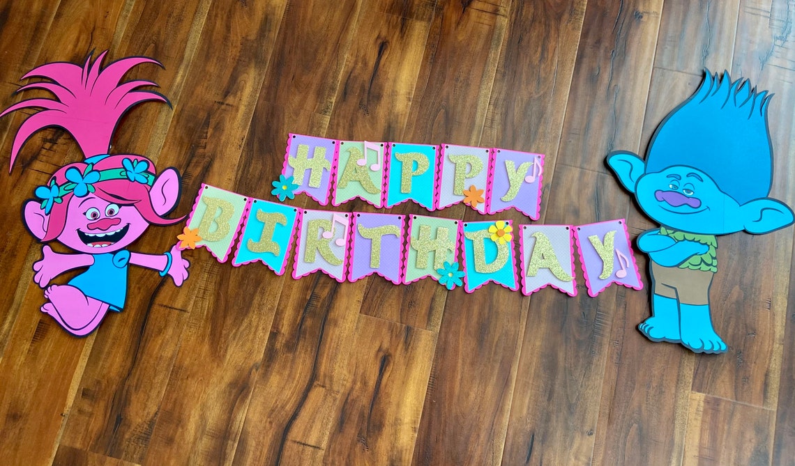 Trolls Birthday Banner Trolls Inspired Birthday Banner - Etsy
