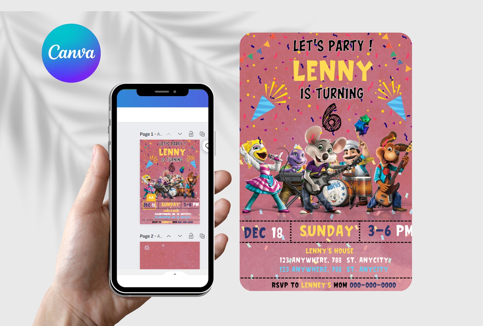 Chuck E Cheeses Band Birthday Invitation Digital Download Etsy