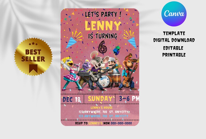Chuck E Cheeses Band Birthday Invitation Digital Download Etsy