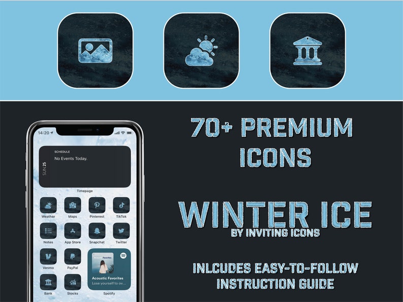 70 Premium IOS 14 Icons Pack Winter Ice Custom iPhone Icons Social ...
