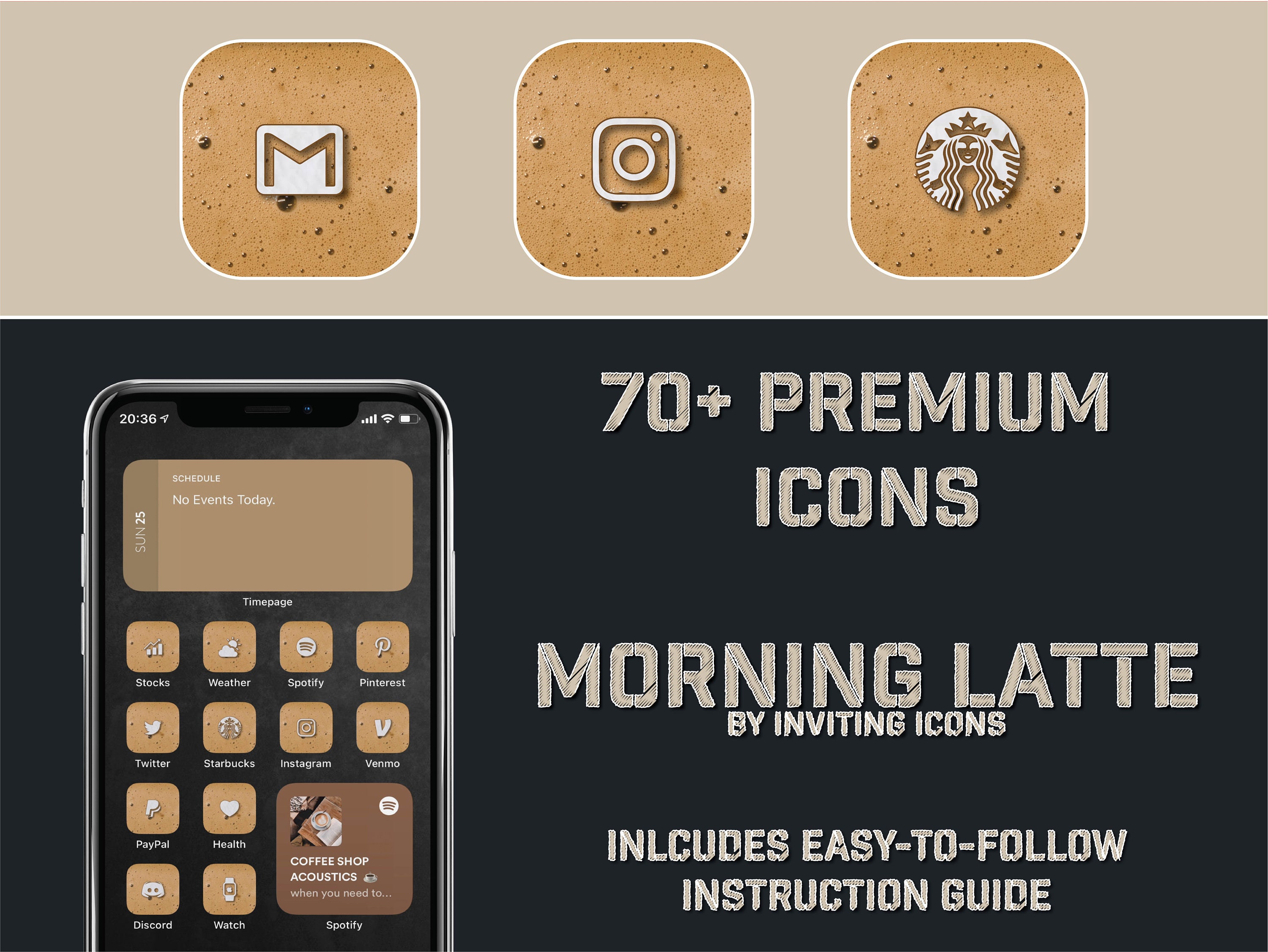 70+ Premium IOS 14 Icons Pack | Morning Latte | Custom iPhone Icons ...