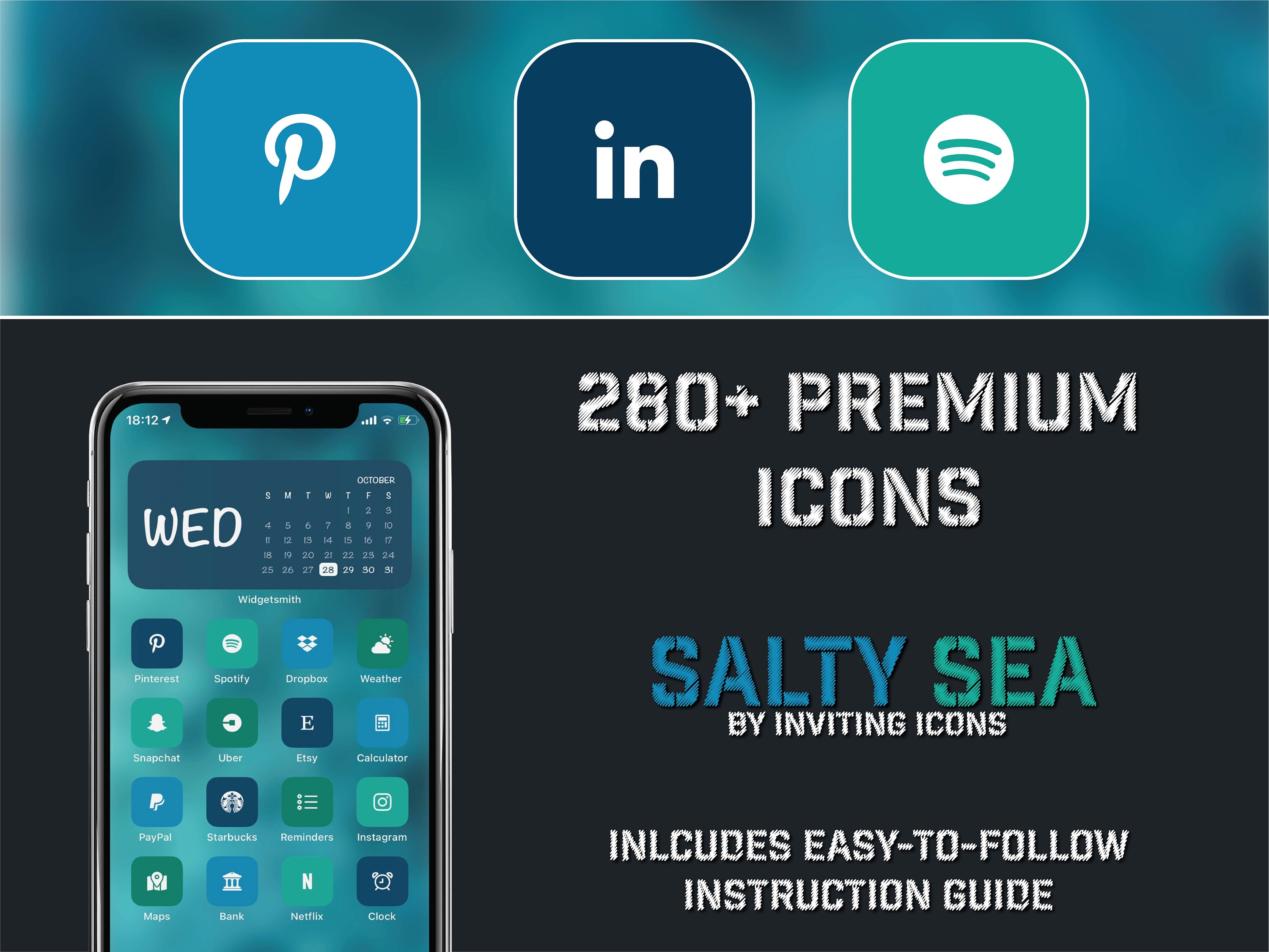 280 Premium IOS 14 Icons Pack Salty Sea Custom iPhone Icons Social ...